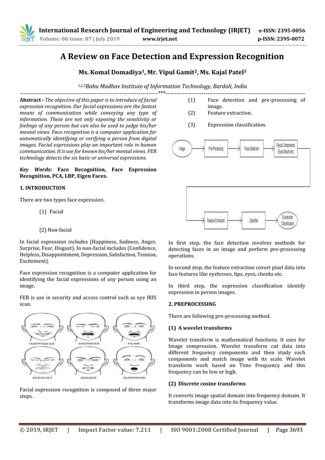 IRJET- A Review on Face Detection and Expression Recognition | PDF