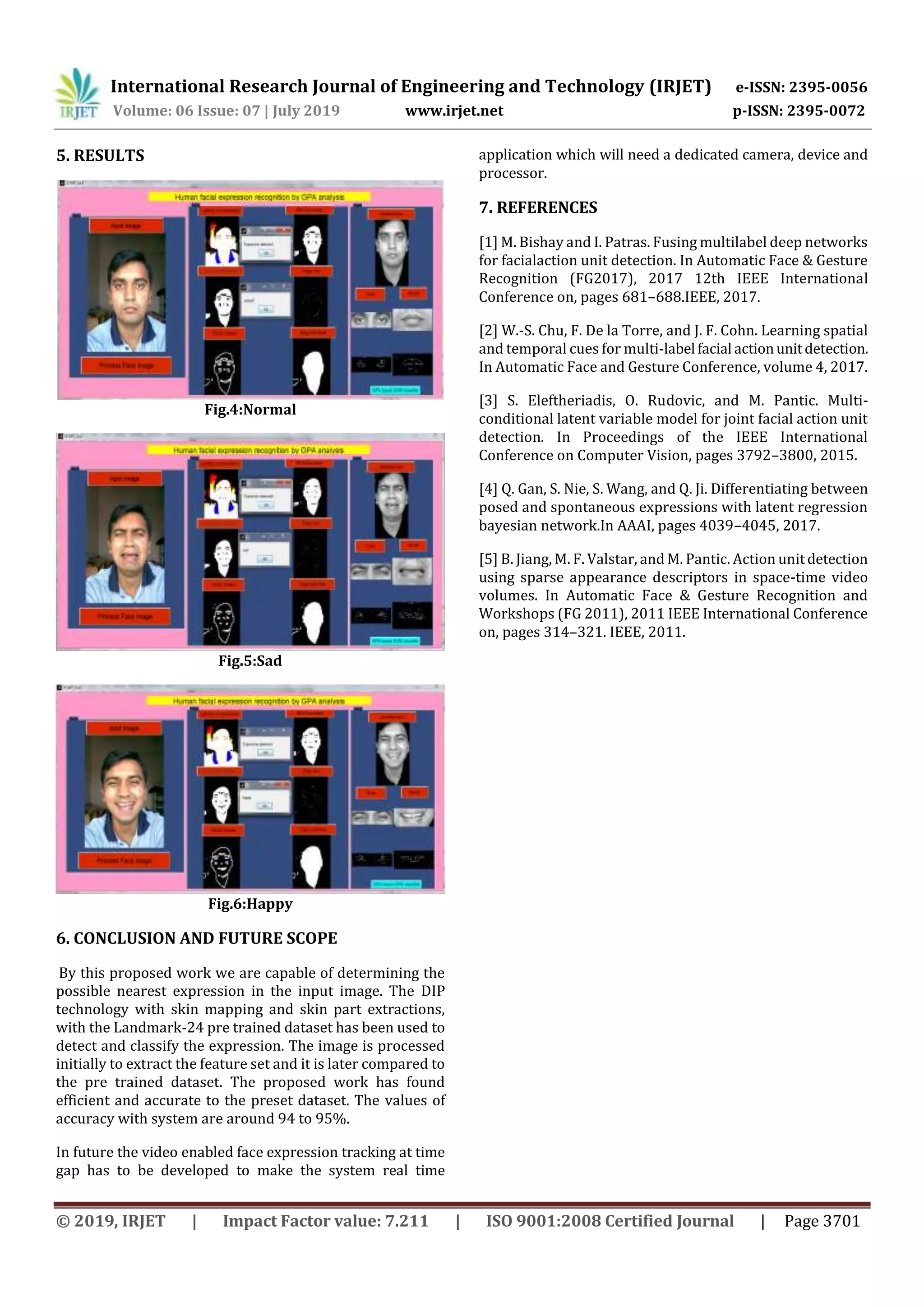 IRJET- Facial Expression Recognition using GPA Analysis | PDF