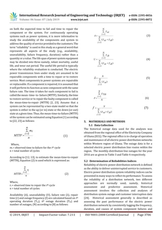 IRJET- Electric Power Distribution Network Performance Assessment based on Reliability Indices | PDF