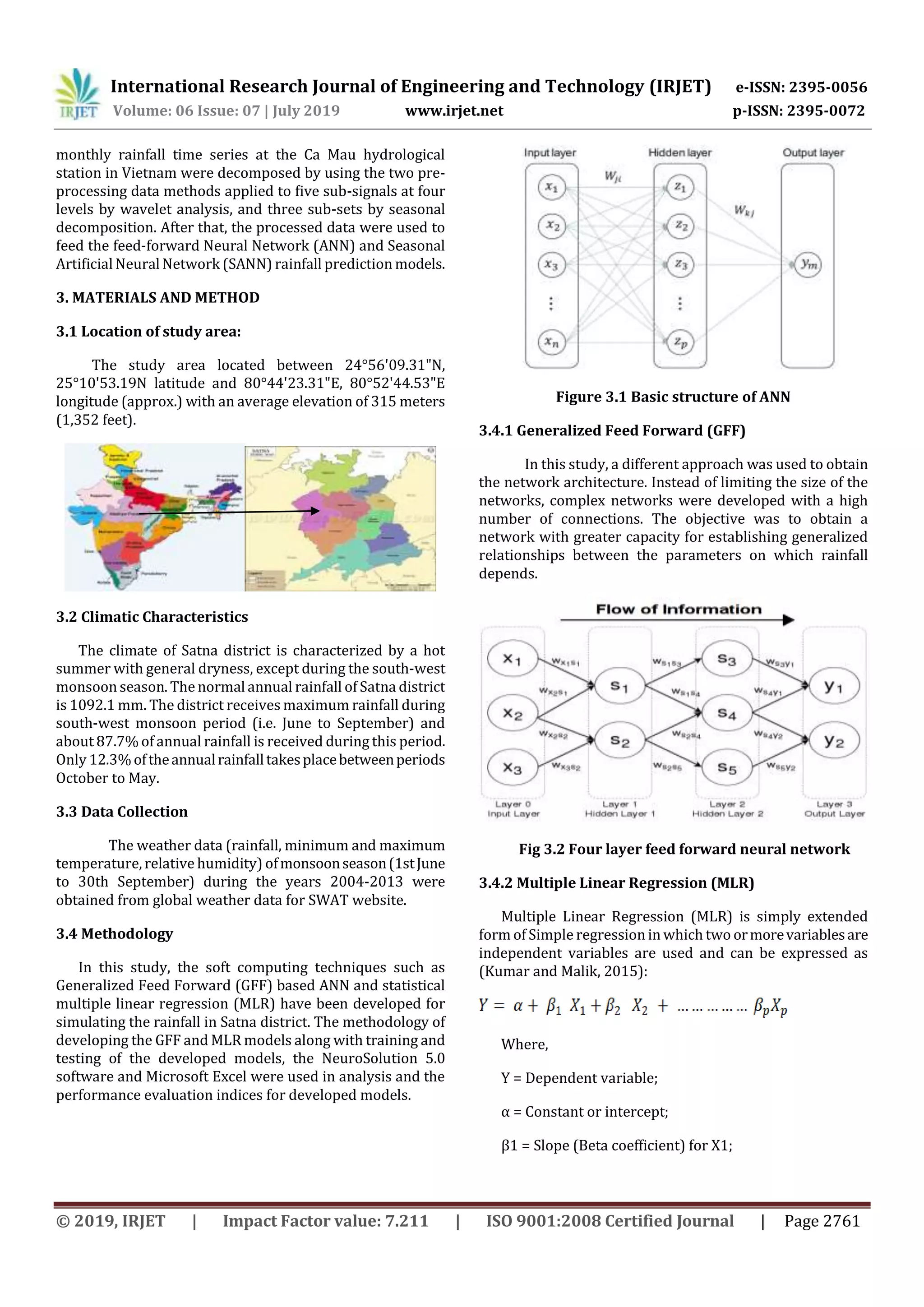 IRJET- Rainfall Simulation using ANN based Generealized Feed Forward and MLR Technique | PDF