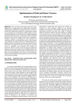 IRJET- Optimization of Fink and Howe Trusses | PDF