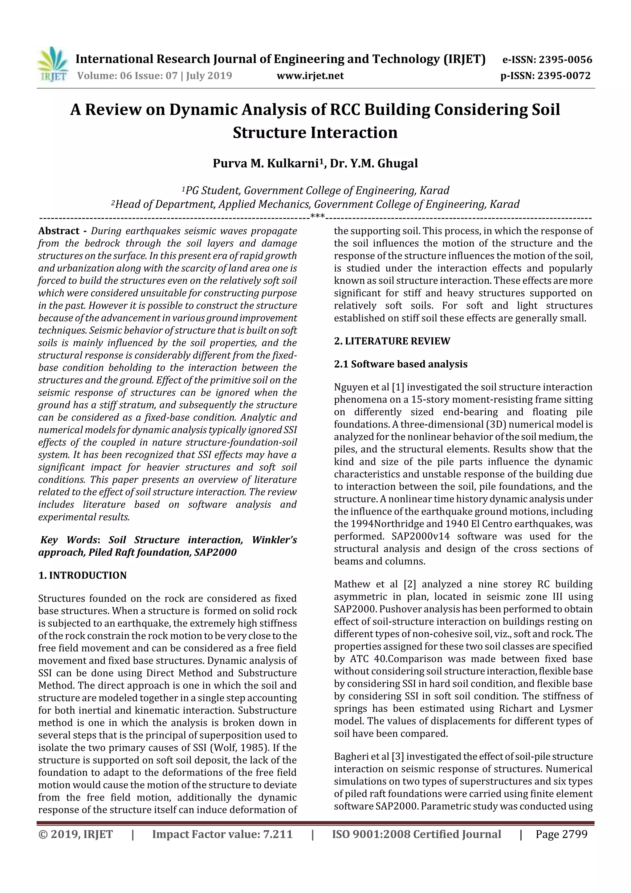IRJET- A Review on Dynamic Analysis of RCC Building Considering Soil Structure Interaction | PDF