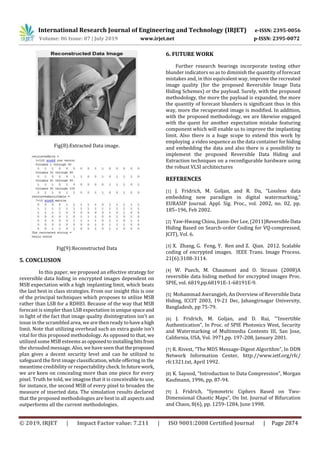 IRJET- A Novel High Capacity Reversible Data Hiding in Encrypted Domain using Robust MSB ...