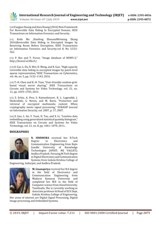 IRJET- A Novel High Capacity Reversible Data Hiding in Encrypted Domain using Robust MSB ...