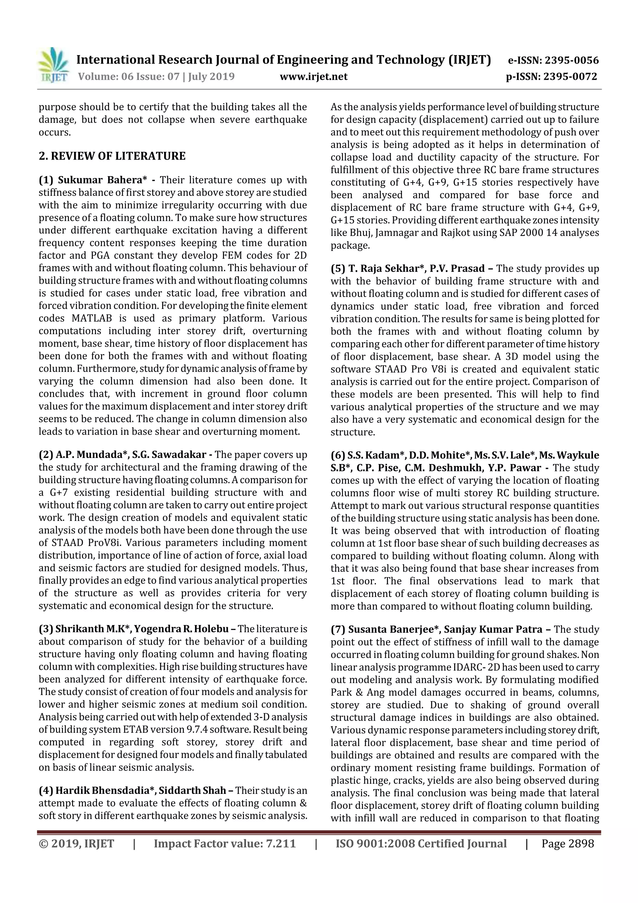 IRJET- A Review on Seismic Analysis and Sustainability of Multi Storey Structure with and ...