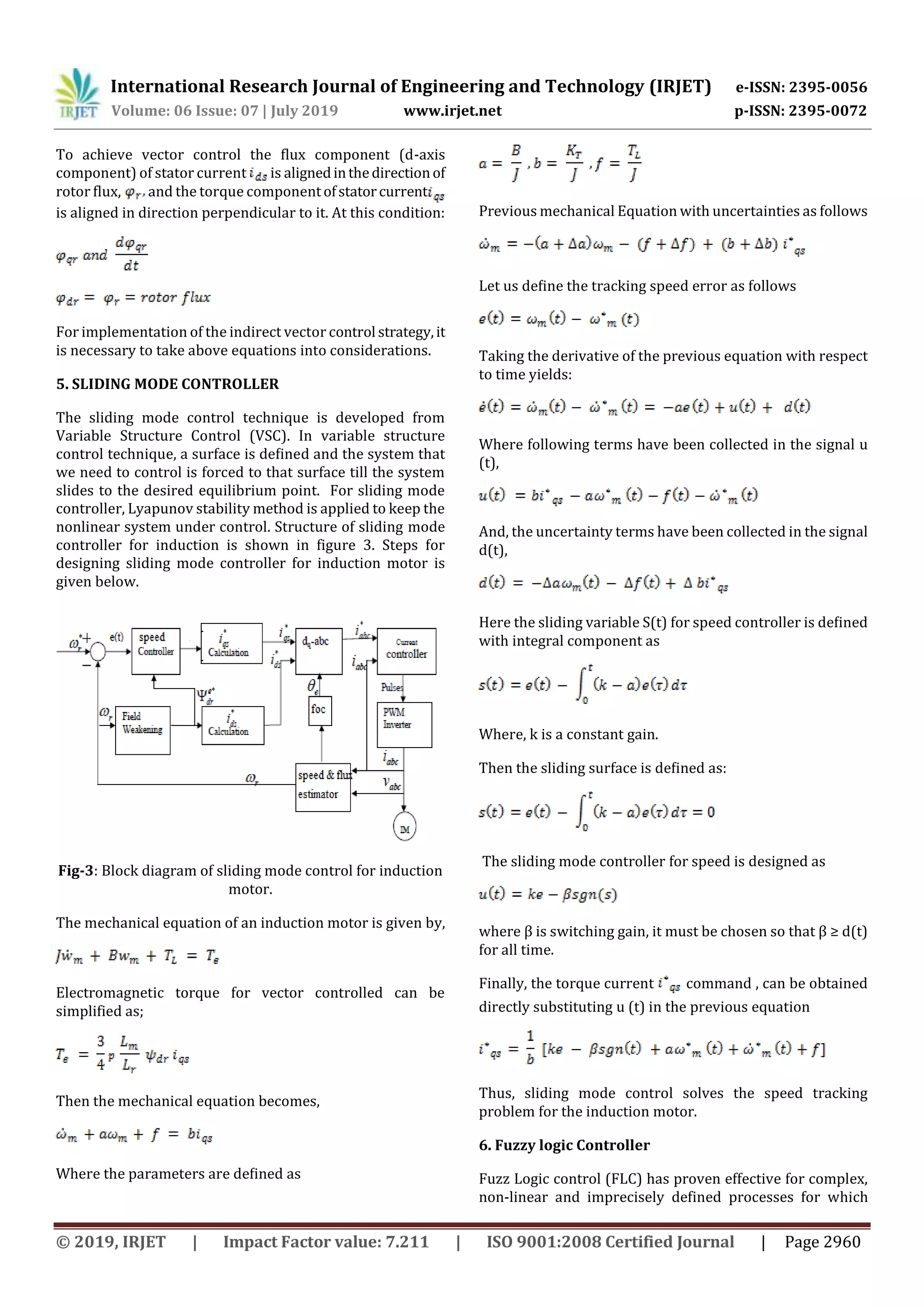 Irjet Performance Analysis Of Speed Control Of Induction Motor Using Pi Smc And Fuzzy Logic