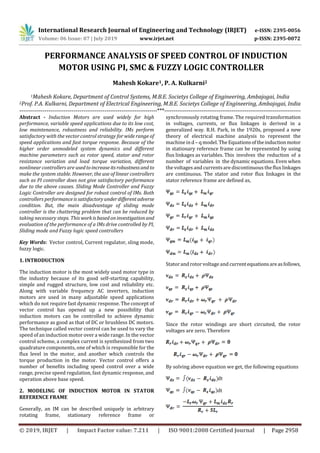 IRJET- Performance Analysis of Speed Control of Induction Motor using Pi, SMC & Fuzzy Logic ...