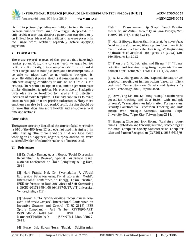 Irjet Real Time Facial Expression Detection Using Svd And Eigen Vector