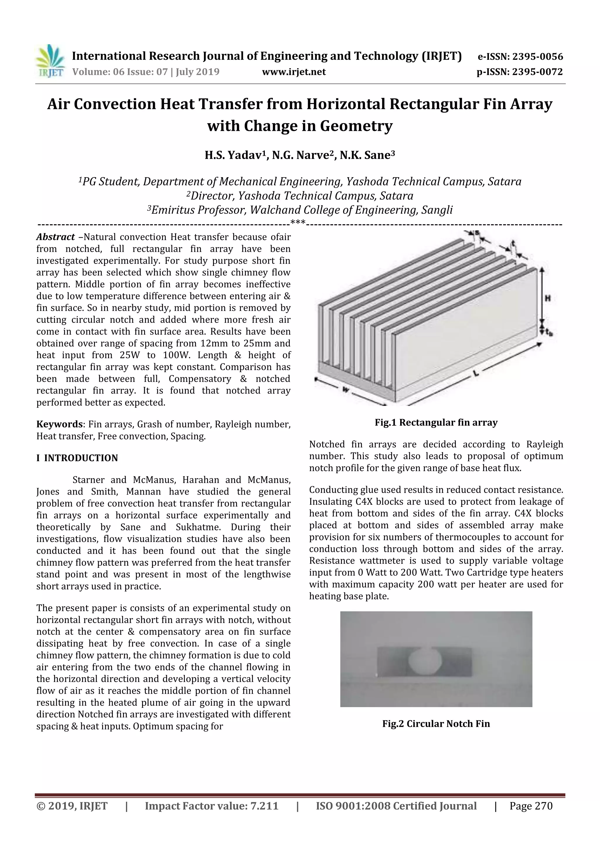 IRJET- Air Convection Heat Transfer from Horizontal Rectangular Fin Array with Change in ...