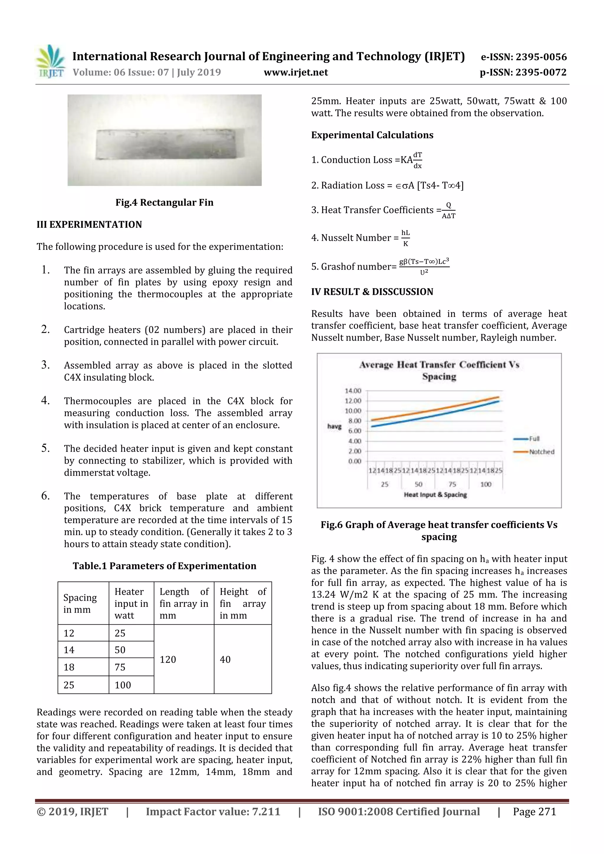 IRJET- Air Convection Heat Transfer from Horizontal Rectangular Fin Array with Change in ...