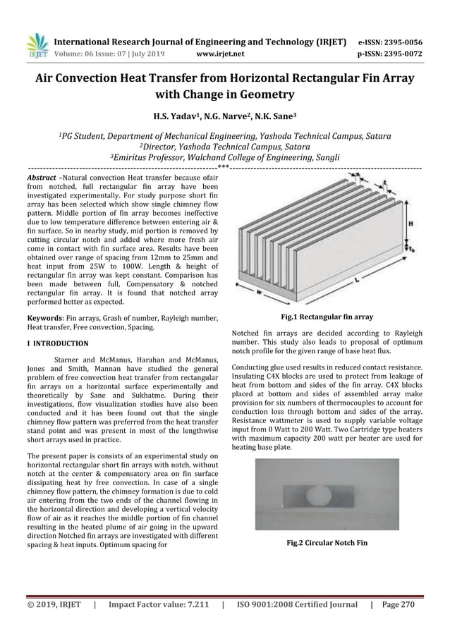 IRJET- Air Convection Heat Transfer from Horizontal Rectangular Fin Array with Change in ...