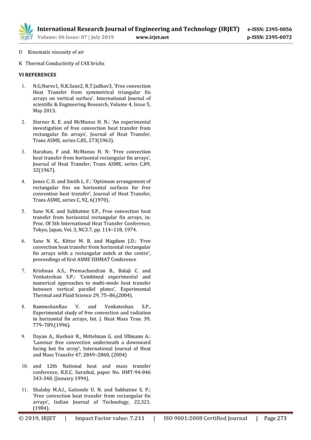 IRJET- Air Convection Heat Transfer from Horizontal Rectangular Fin Array with Change in ...