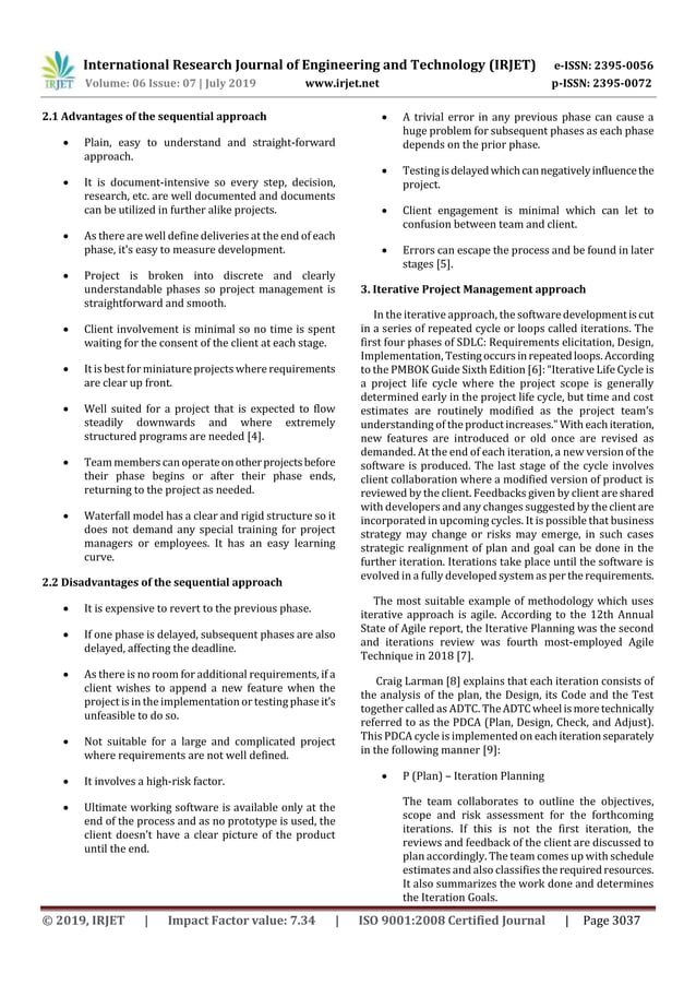 Irjet Comparative Analysis Between Sequential And Iterative Project Management Approaches Pdf