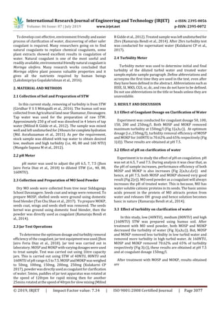 IRJET- Clarification of Water using Moringa Oleifera as a Coagulant | PDF