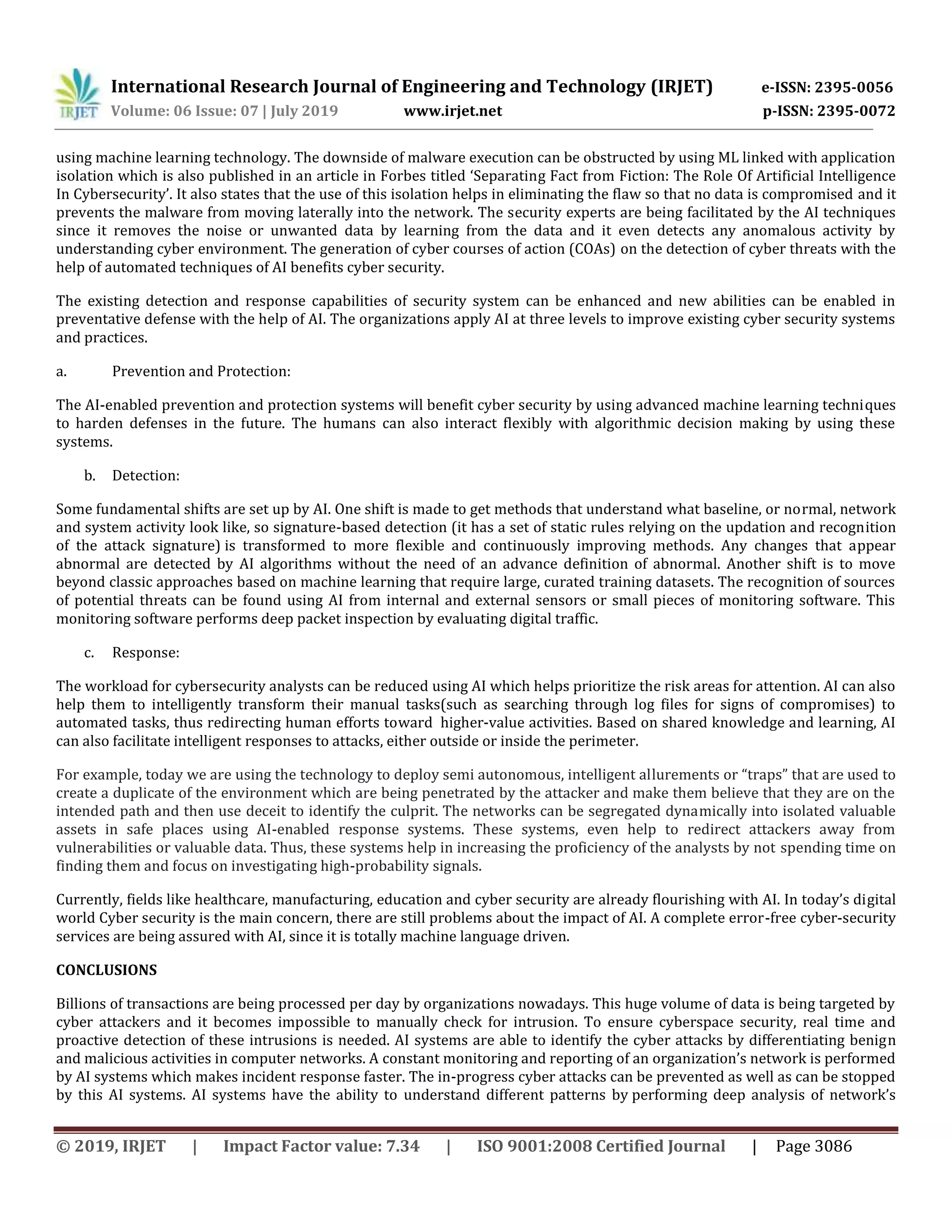 IRJET- Use of Artificial Intelligence in Cyber Defence | PDF