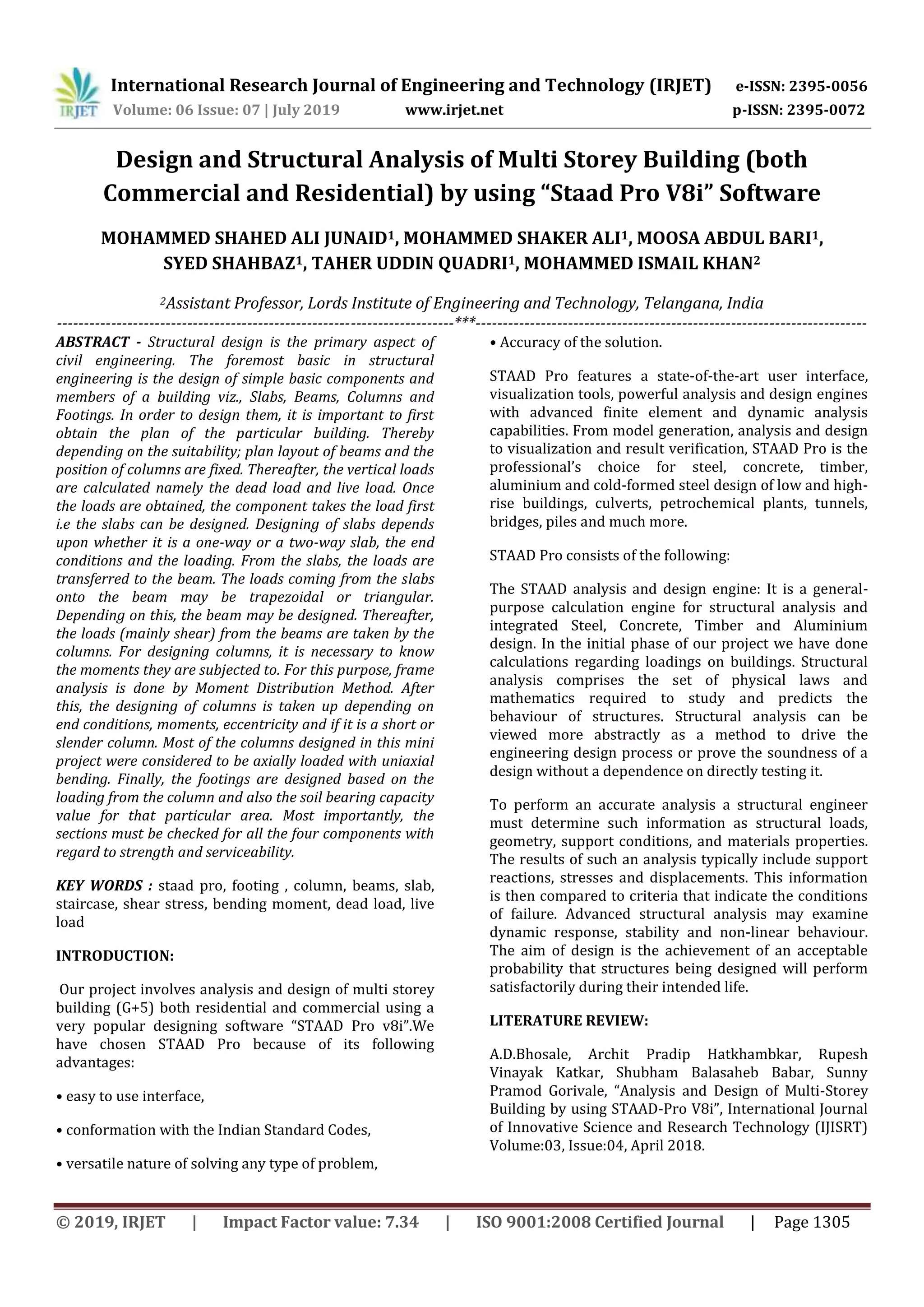 IRJET- Design and Structural Analysis of Multi Storey Building (Both Commercial and Residential ...