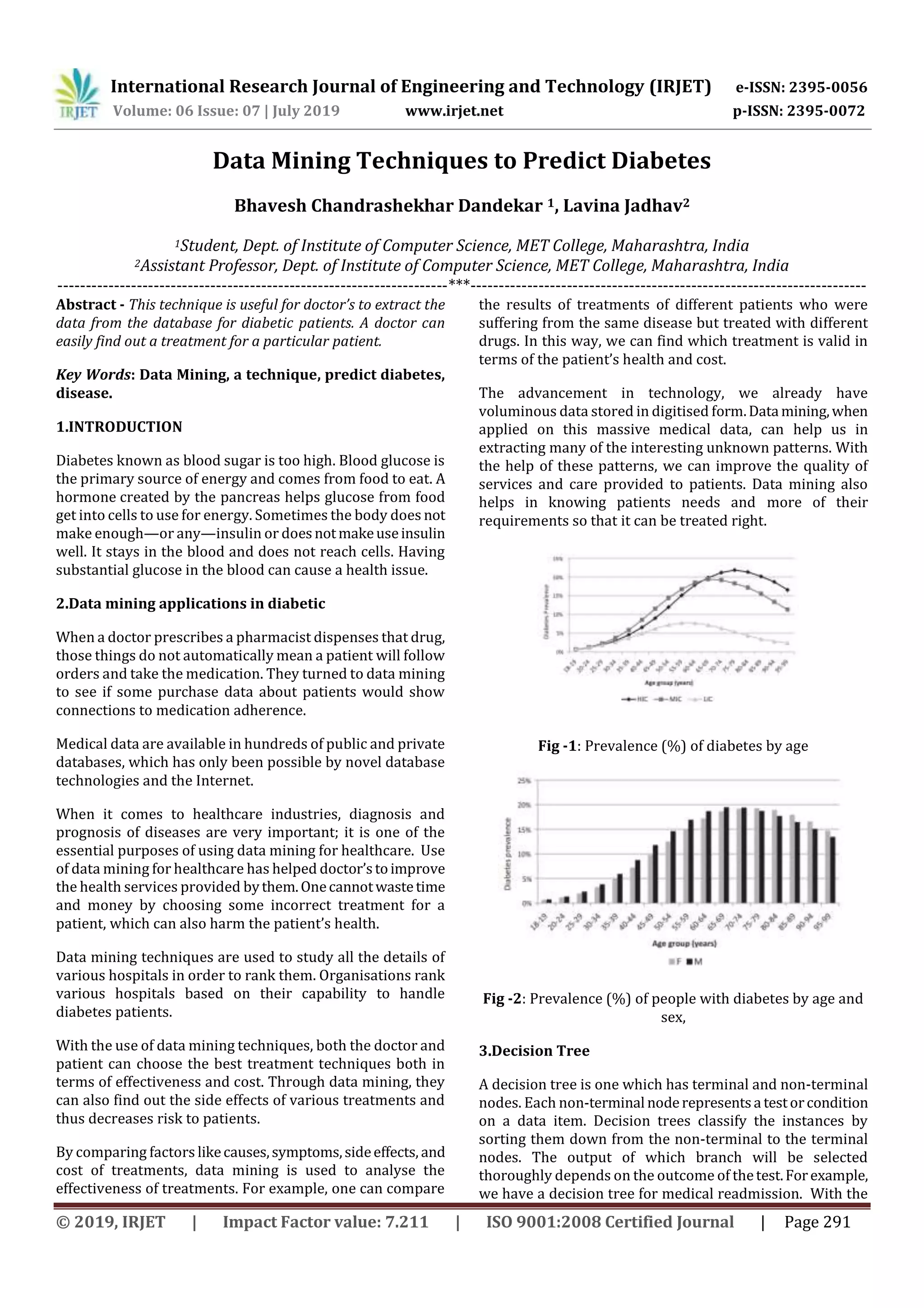 IRJET- Data Mining Techniques to Predict Diabetes | PDF