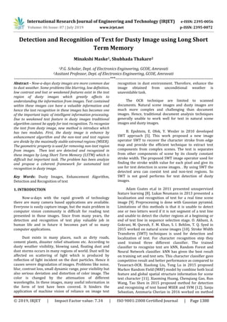 IRJET- Detection and Recognition of Text for Dusty Image using Long Short Term Memory | PDF