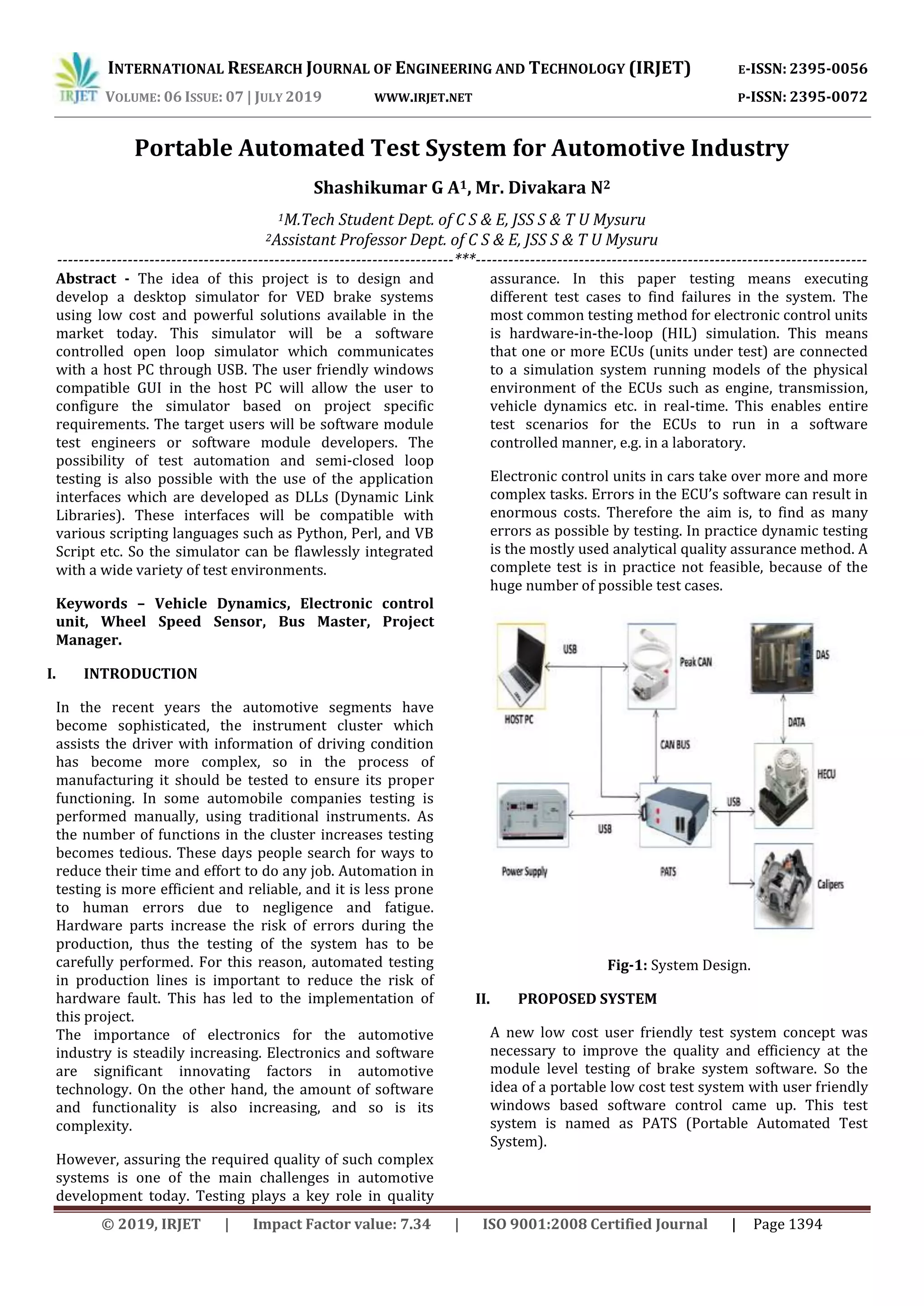 IRJET- Portable Automated Test System for Automotive Industry | PDF