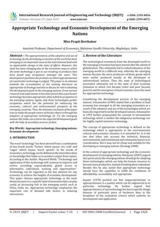 IRJET- Appropriate Technology and Economic Development of the Emerging Nations | PDF