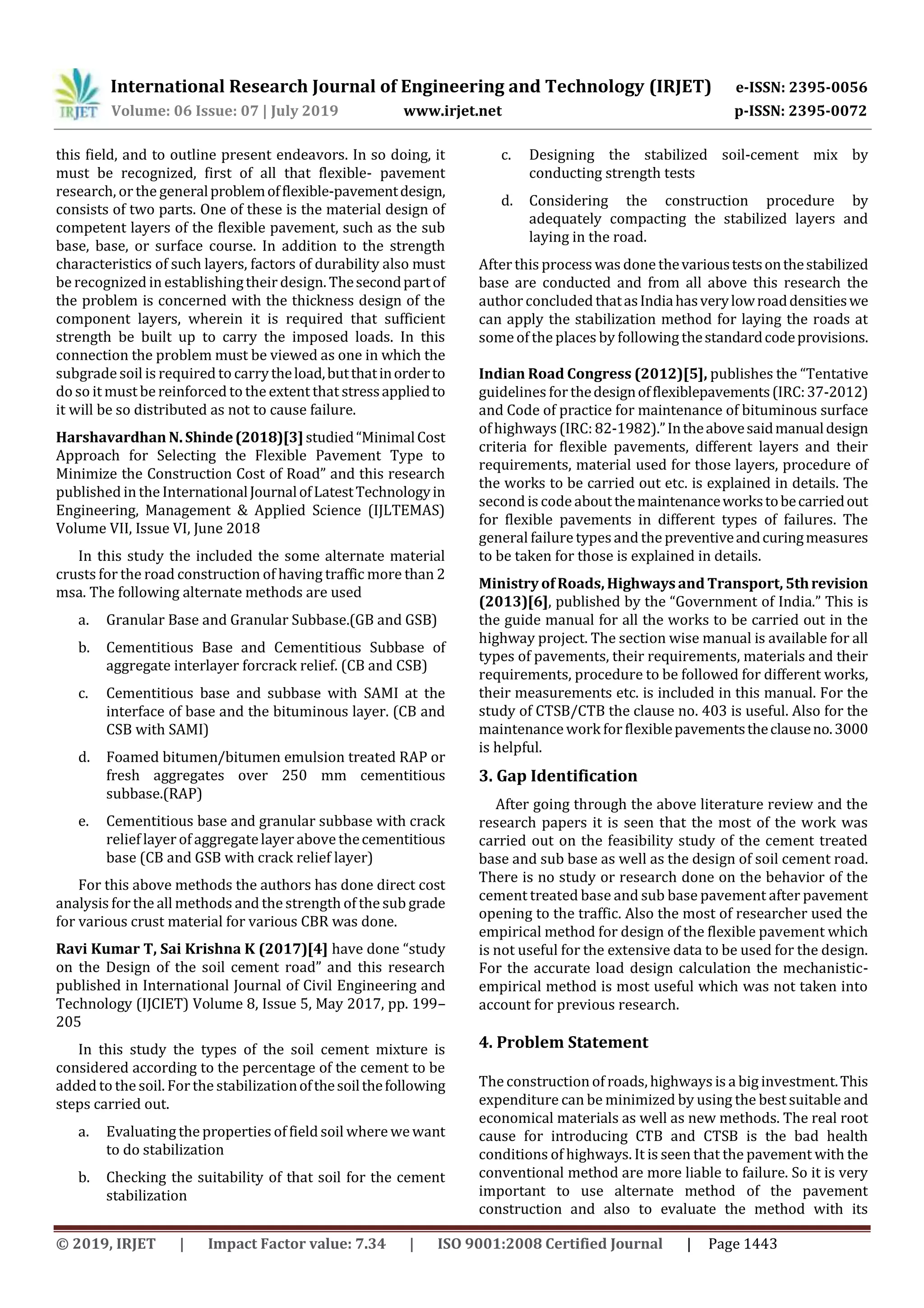 IRJET- A Review on a Study of Cement Treated Base and Sub-Base in ...