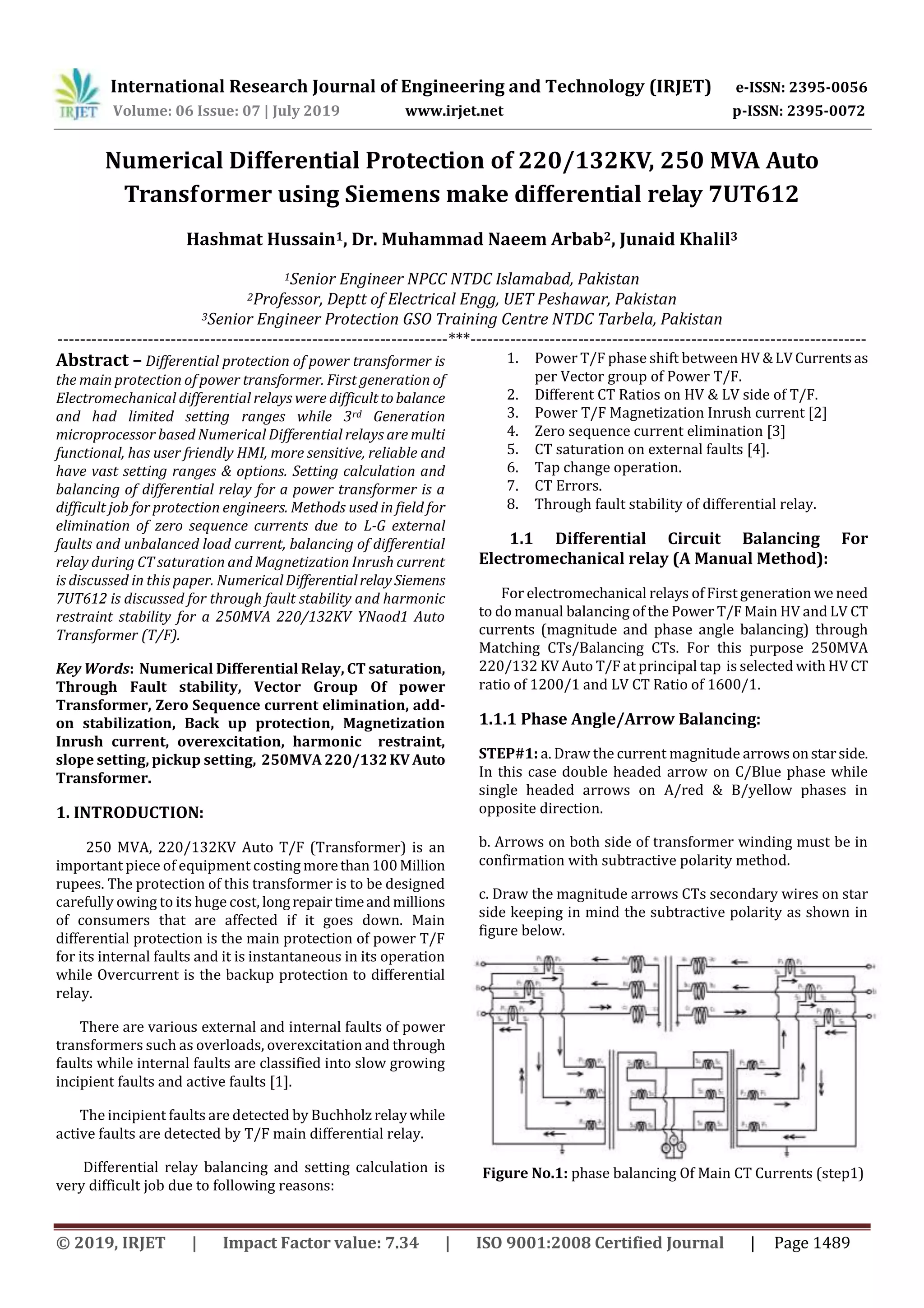 IRJET- Numerical Differential Protection of 220/132KV, 250 MVA Auto ...