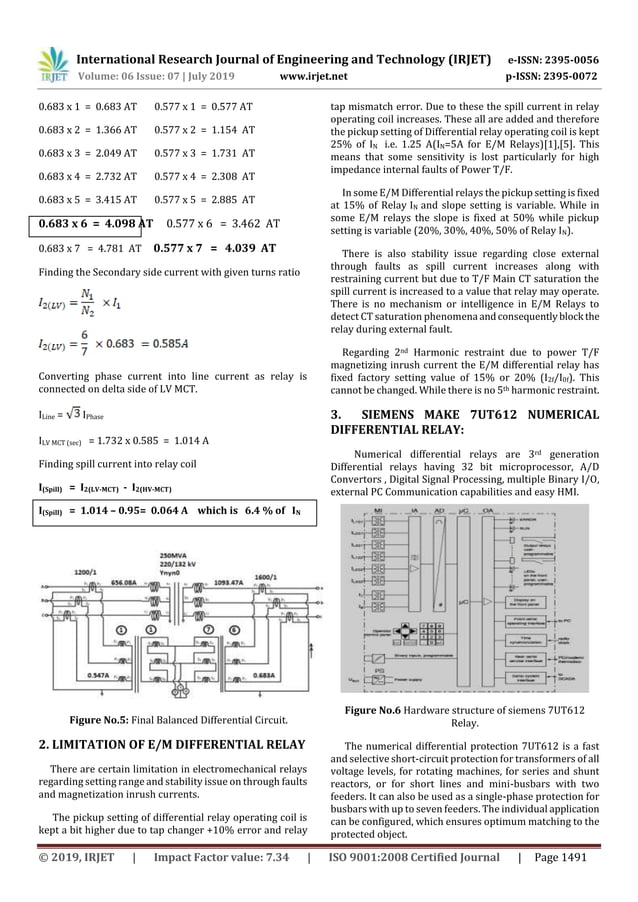 Irjet Numerical Differential Protection Of 220 132kv 250 Mva Auto Transformer Using Siemens