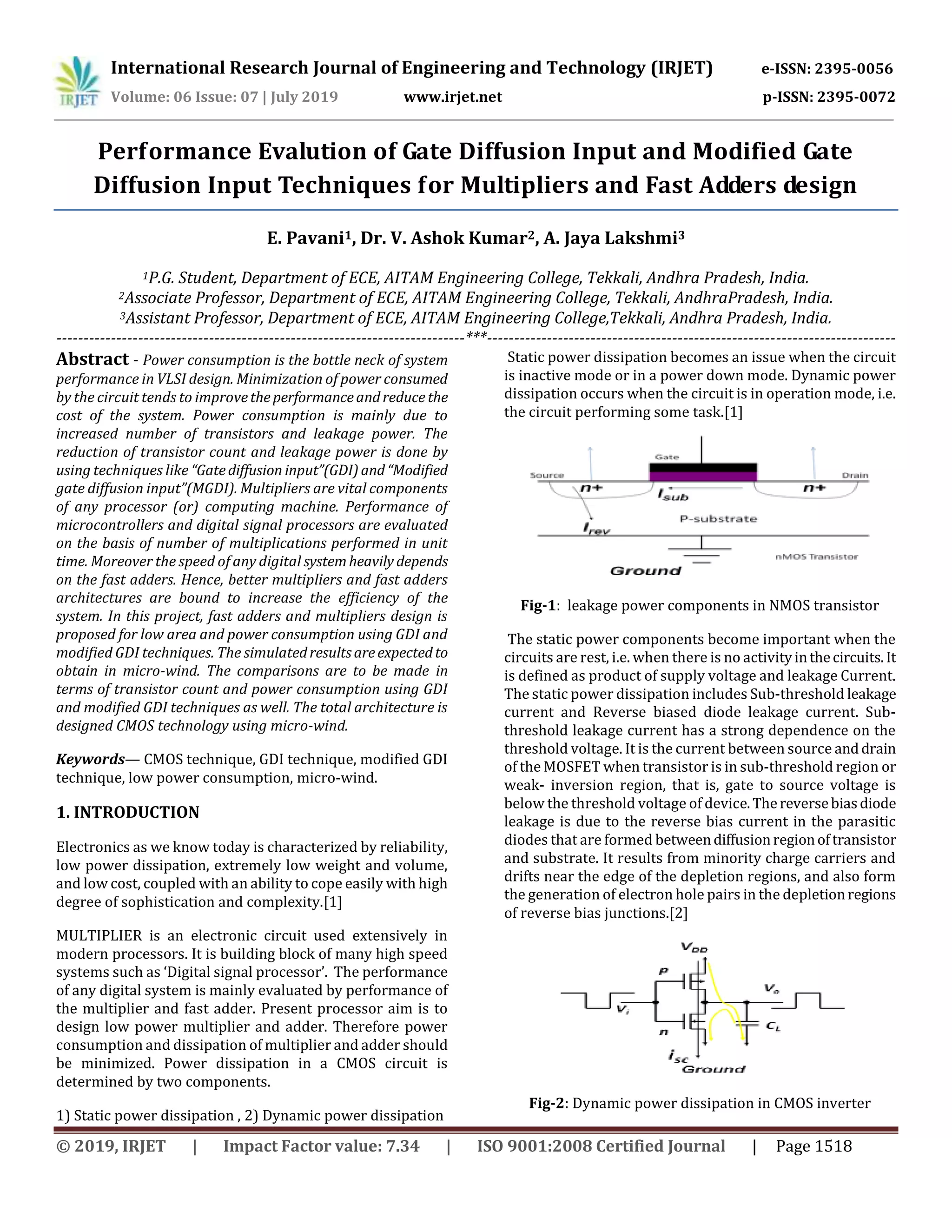Irjet Performance Evalution Of Gate Diffusion Input And Modified Gate Diffusion Input