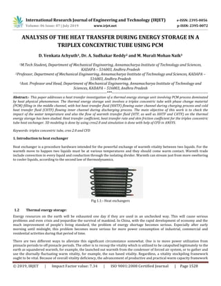 IRJET- Analysis of the Heat Transfer During Energy Storage in a Triplex Concentric Tube using ...