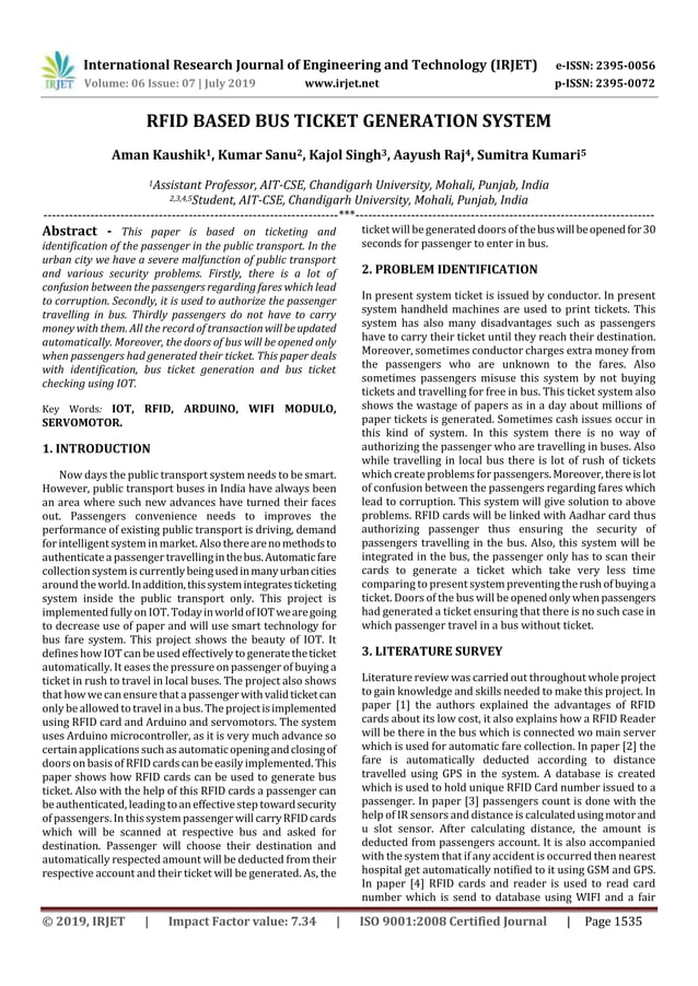 IRJET- RFID based Bus Ticket Generation System | PDF | Rail Travel | Travel Type
