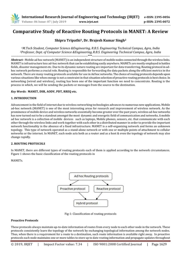 IRJET- Comparative Study of Reactive Routing Protocols in MANET: A Review | PDF