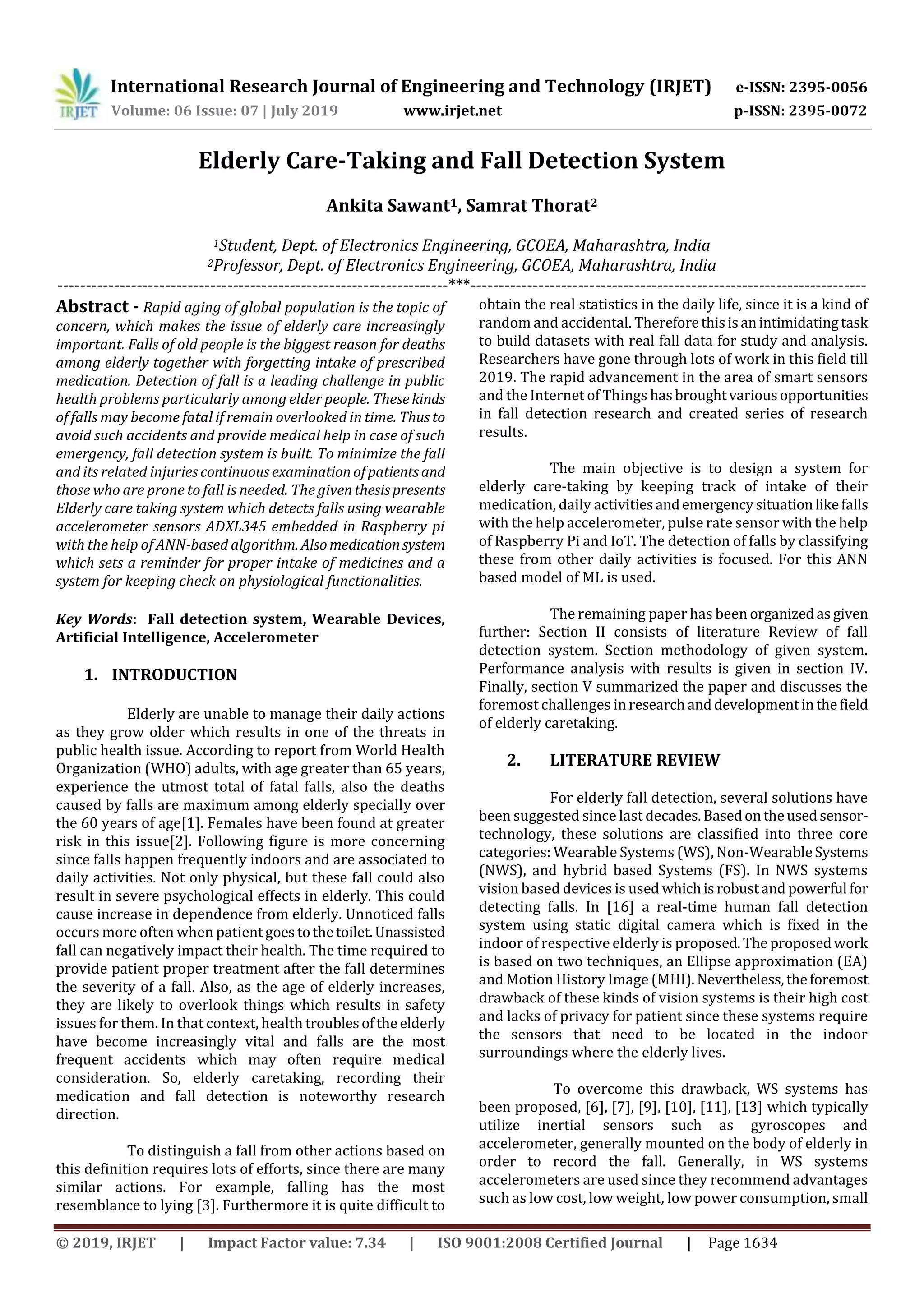 IRJET- Elderly Care-Taking and Fall Detection System | PDF