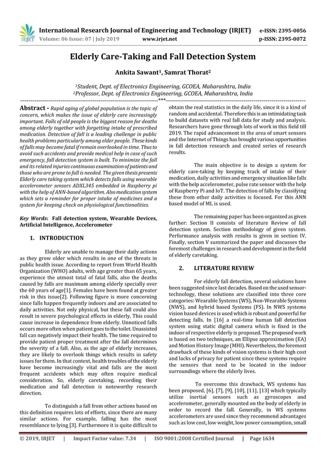 IRJET- Elderly Care-Taking and Fall Detection System | PDF