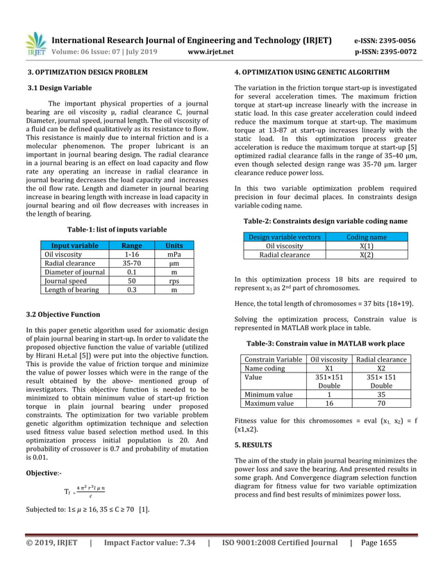 IRJET- Minimize the Power Loss in Plain Journal Bearing and Design ... IRJET- Minimize the Power Loss in Plain Journal Bearing and Design ...