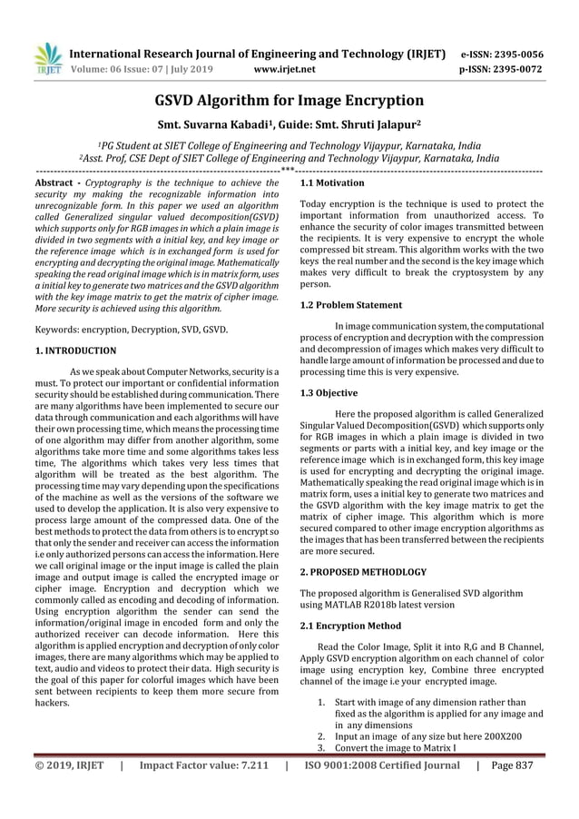 IRJET- GSVD Algorithm for Image Encryption | PDF