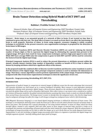 IRJET- Brain Tumor Detection using Hybrid Model of DCT DWT and Thresholding | PDF