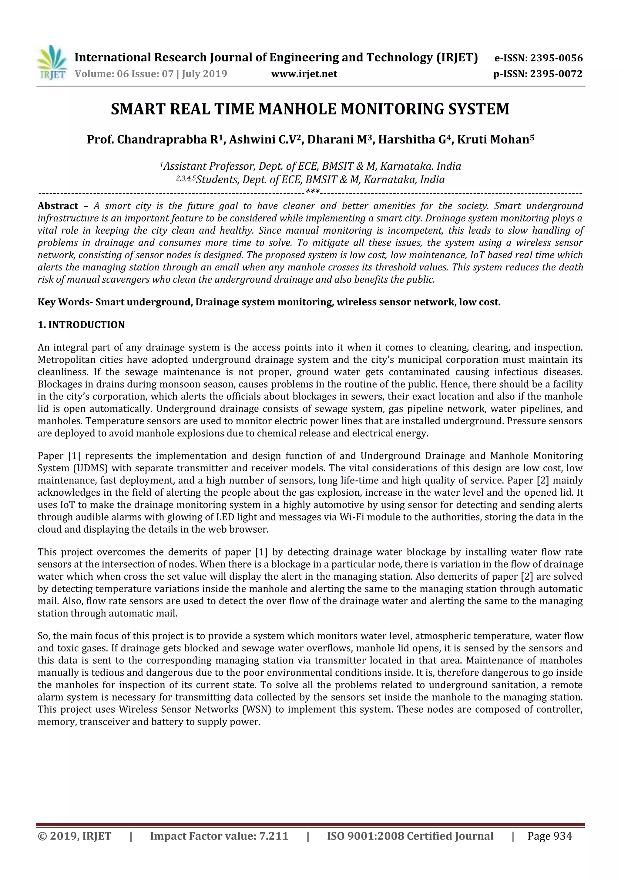 IRJET- Smart Real Time Manhole Monitoring System | PDF
