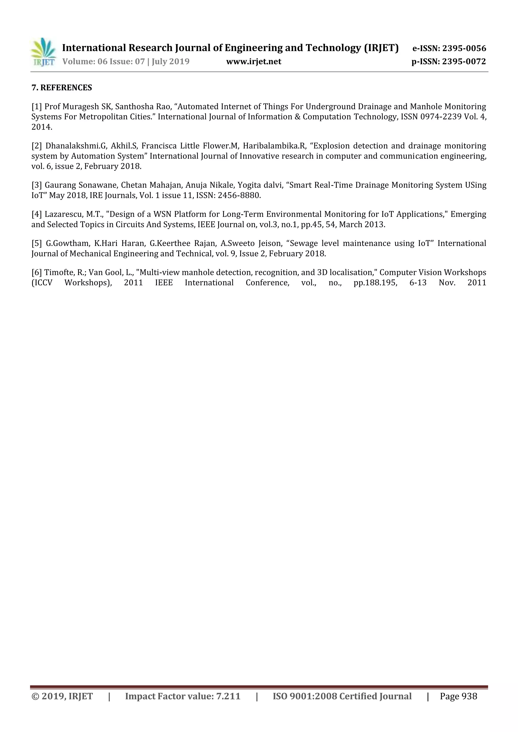 IRJET- Smart Real Time Manhole Monitoring System | PDF