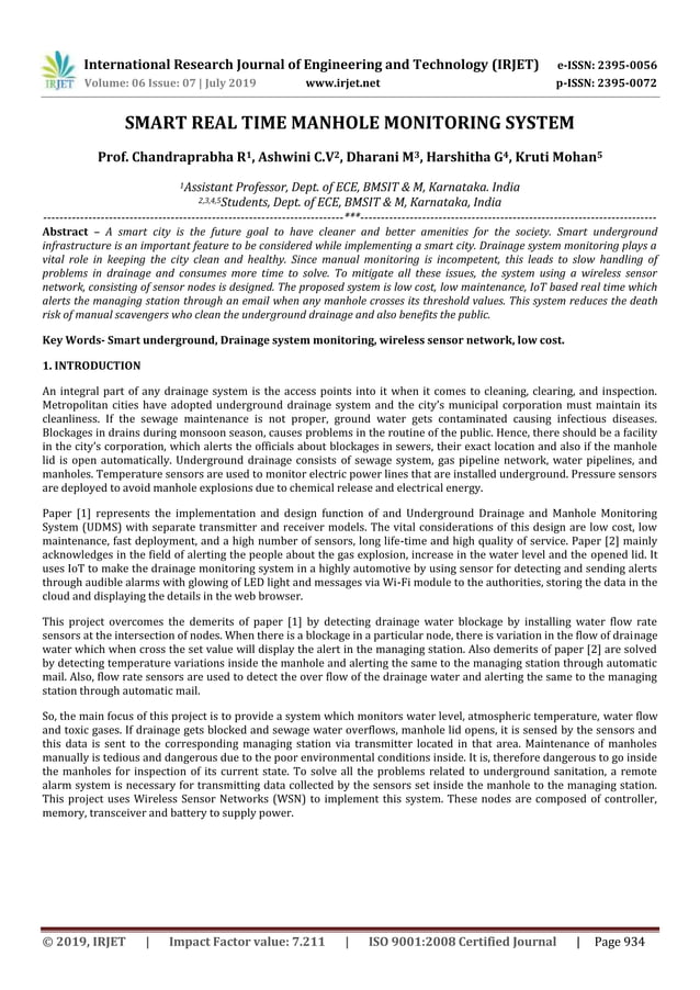 IRJET- Smart Real Time Manhole Monitoring System | PDF