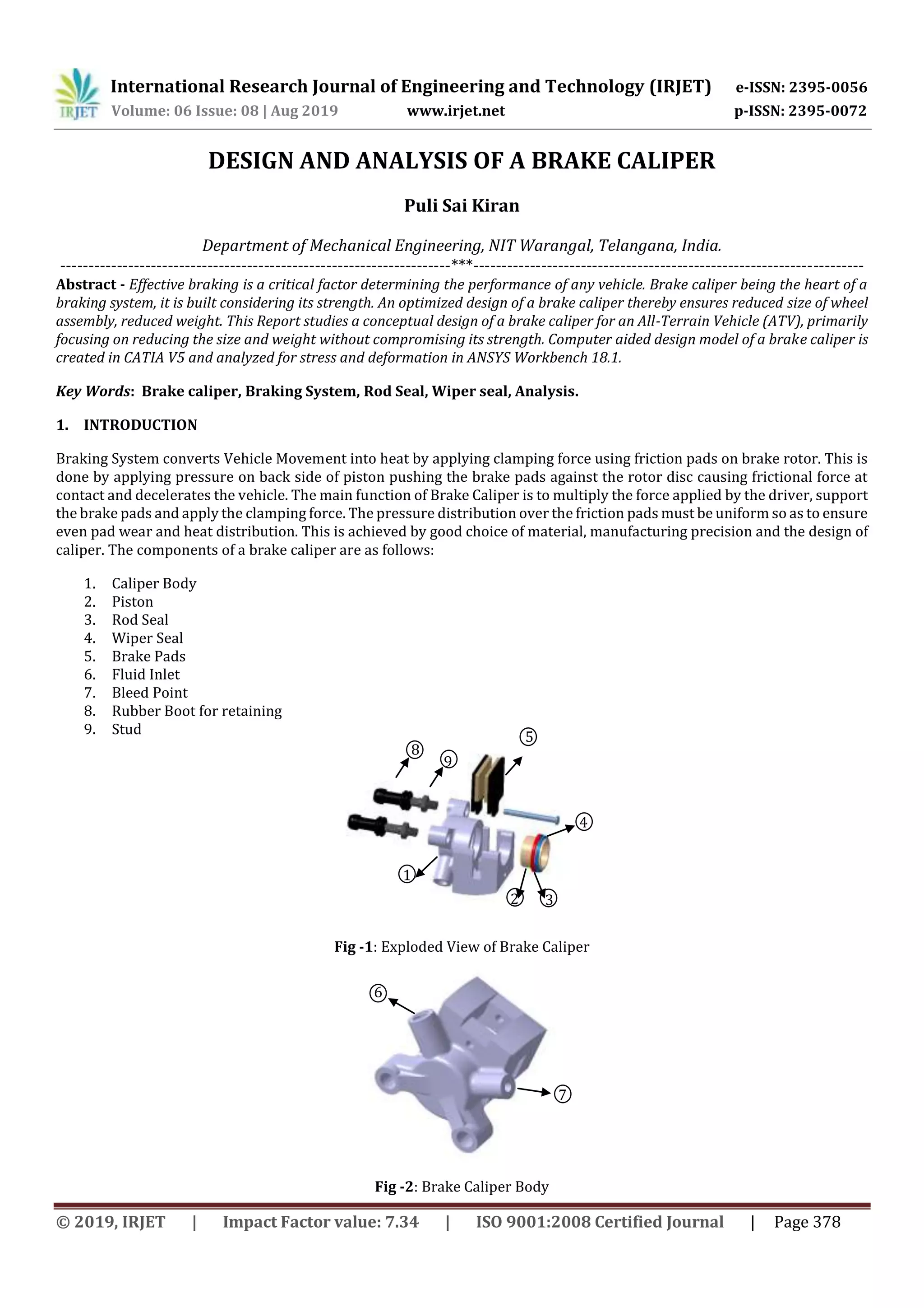 IRJET- Design and Analysis of a Brake Caliper | PDF