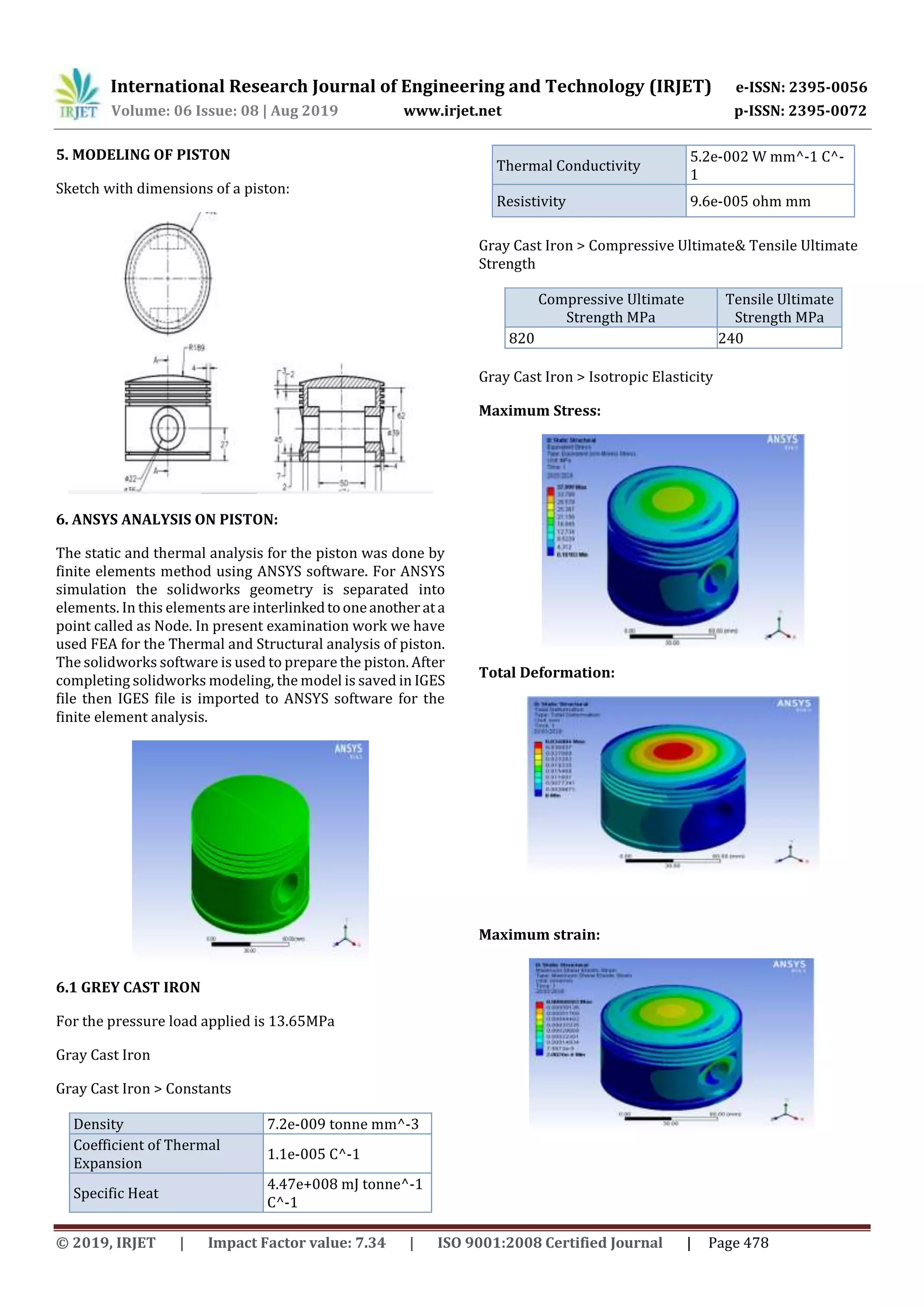 IRJET- Design and Analysis of the Piston using Three Materials | PDF