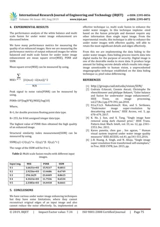 IRJET- White Balance and Multi Scale Fusion for under Water Image Enhancement | PDF