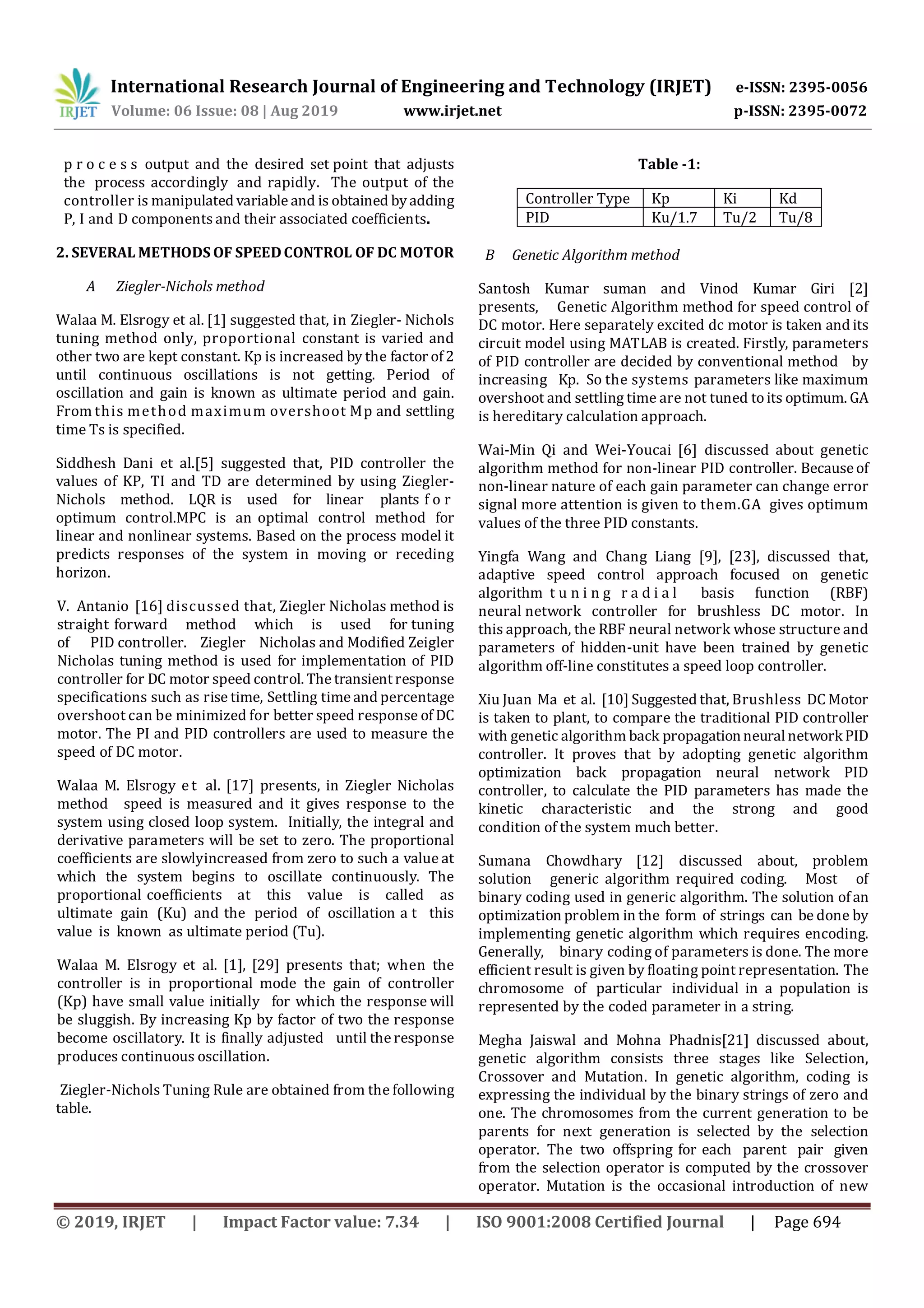 IRJET- Speed Control of DC Motor using PID Controller - A Review | PDF