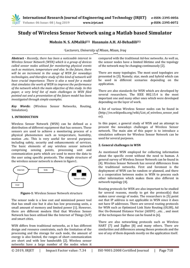 IRJET- Study of Wireless Sensor Network using a Matlab based Simulator | PDF