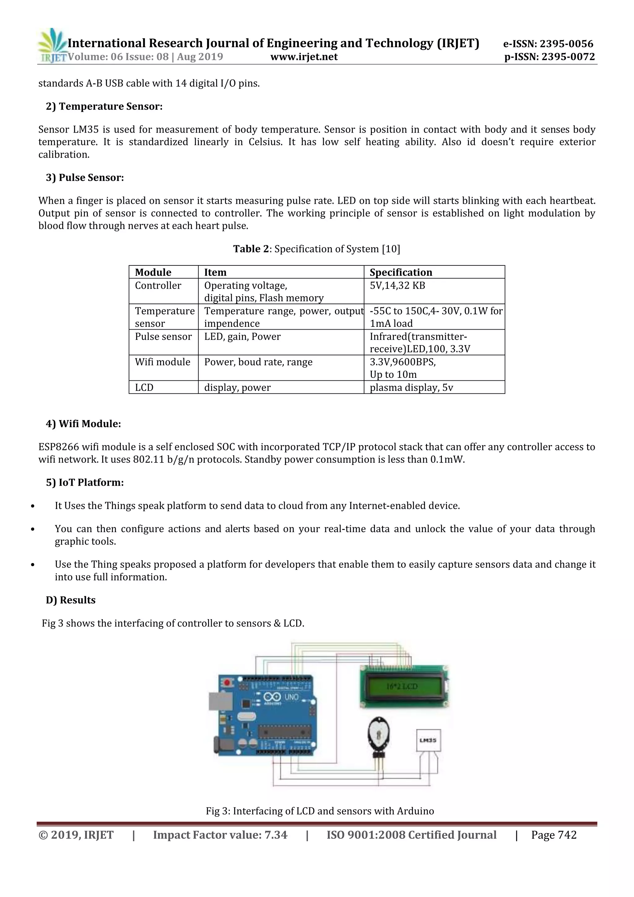 Irjet Health Monitoring System Using Iot Using Arduino Uno Microcontroller Pdf 5341