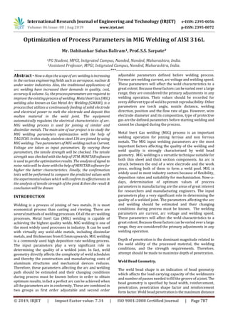 IRJET- Optimization of Process Parameters in MIG Welding of AISI 316L | PDF
