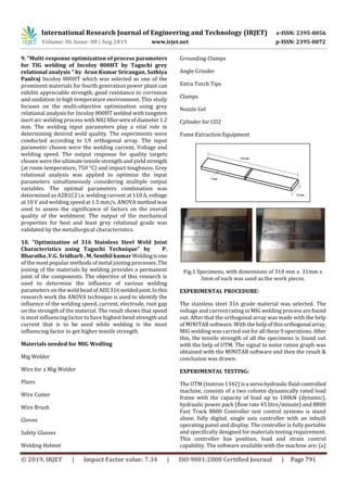 IRJET- Optimization of Process Parameters in MIG Welding of AISI 316L | PDF