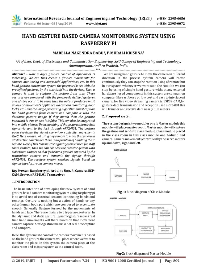 IRJET- Hand Gesture based Camera Monitorning System using Raspberry Pi ...