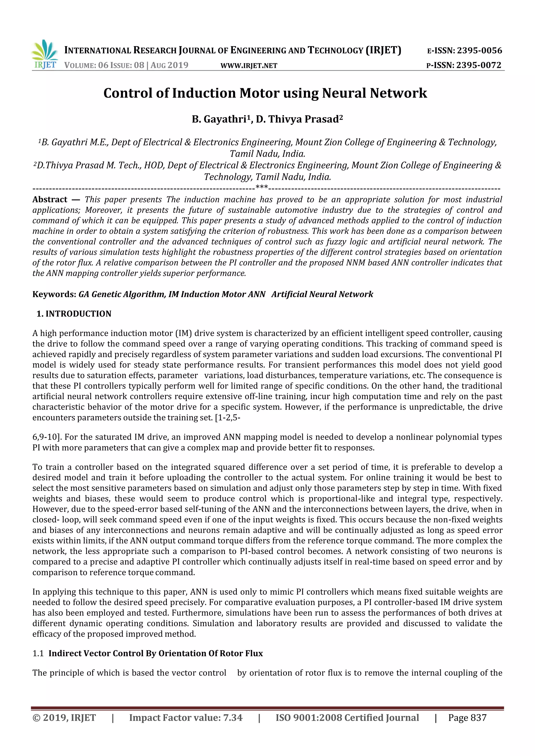 Irjet Control Of Induction Motor Using Neural Network Pdf