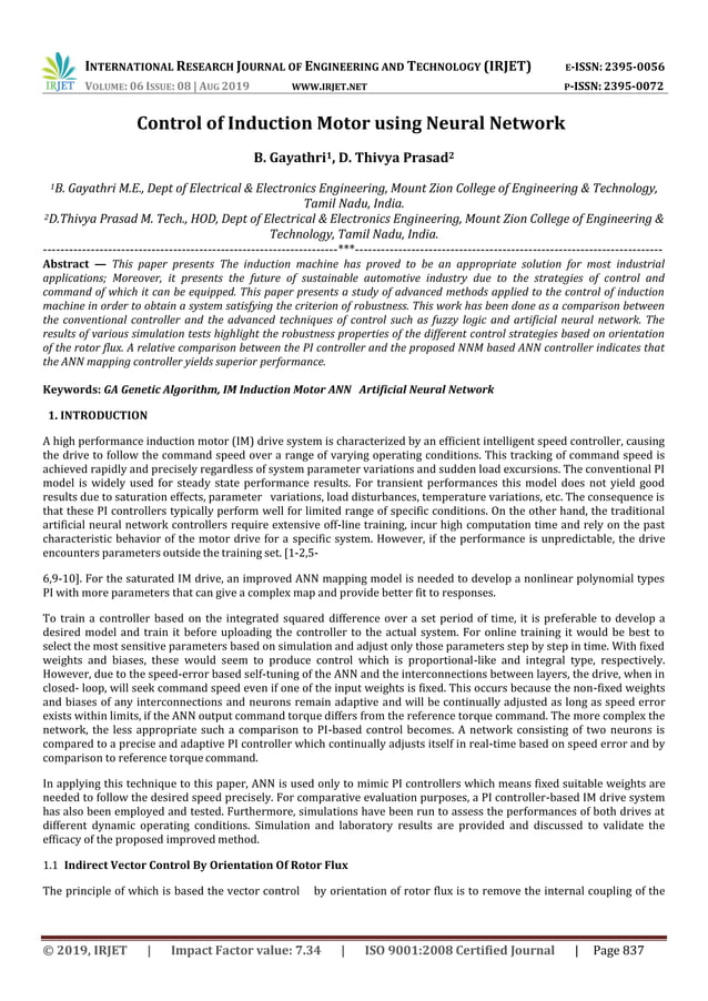 IRJET- Control of Induction Motor using Neural Network | PDF